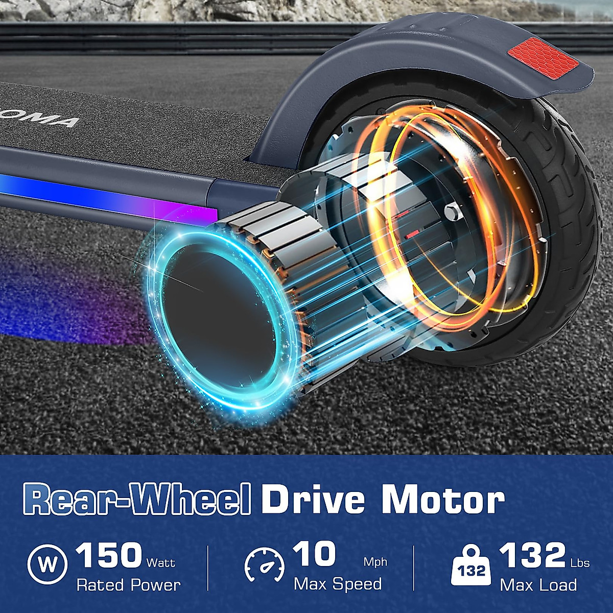 Caroma Electric Scooter for Kids Ages 8-12, 150W Foldable Kids Electric Scooter, Max 7 Miles & 10 Mph, LED Display, Colorful Lights, Adjustable Height, Lightweight Electric Scooter for Kids Teens