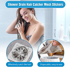Disposable Shower Drain Cover Hair Catcher, 2024 New Shower Drain Hair Catcher Mesh Stickers, 4 in X 4 in Disposable Shower Drain Hair Catcher Floor Drain Sticker for Shower Kitchen (50 PCS)