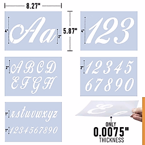 Letter Stencils for Painting on Wood - Alphabet Stencils with Calligraphy Large Font and Cursive Letters Numbers Signs - Reusable Plastic Art Craft Stencils - Set of 40 Pcs - 160 Designs