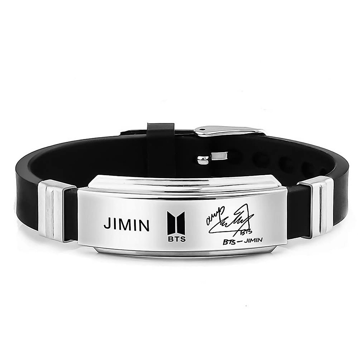 University Trendz Unisex BTS Fan Combo - Jimin Bangtan Kpop Bar Pendant Necklace, Name Signature Silicon Bracelet & DOB Engraved Stainless Steel Ring (Pack of 3)