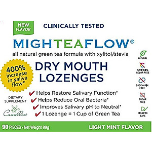 MighTeaFlow Sugar Free Dry Mouth Lozenges with Xylitol/Stevia, Light Mint, Clinically Tested by Dental Professionals, NO Artificial Flavors/Colors, NO Aspartame,and NO Titanium Dioxide
