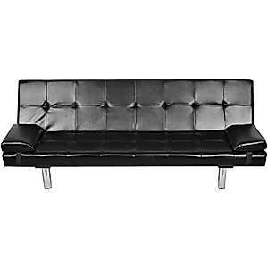 MSLAONXC Sofa Bed with Two Pillows,Living Room Furniture,Sectional Sofa,Backrest Sofa,Balcony Sofa,Armrest Sofa,Lobby Sofa,for Living Room,Home,Office,Study Room,Artificial Leather Adjustable Black