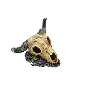 Leoyoubei 6 x 7.5 inch Aquarium Decoration Fish Tank Décor Ornaments Fish Turtle Hidden,Amphibians Bonsai Beautification Cave Landscape Pet Reptile House Sheep Skull Light Brown