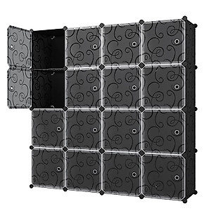 KOUSI Portable Cube Storage - 14"x14" Cube Cube Organizer Storage Organizer Clothes Storage Storage Shelves Furniture for Clothes Plastic Dresser Storage Cubes, Black (4x4 Cubes)