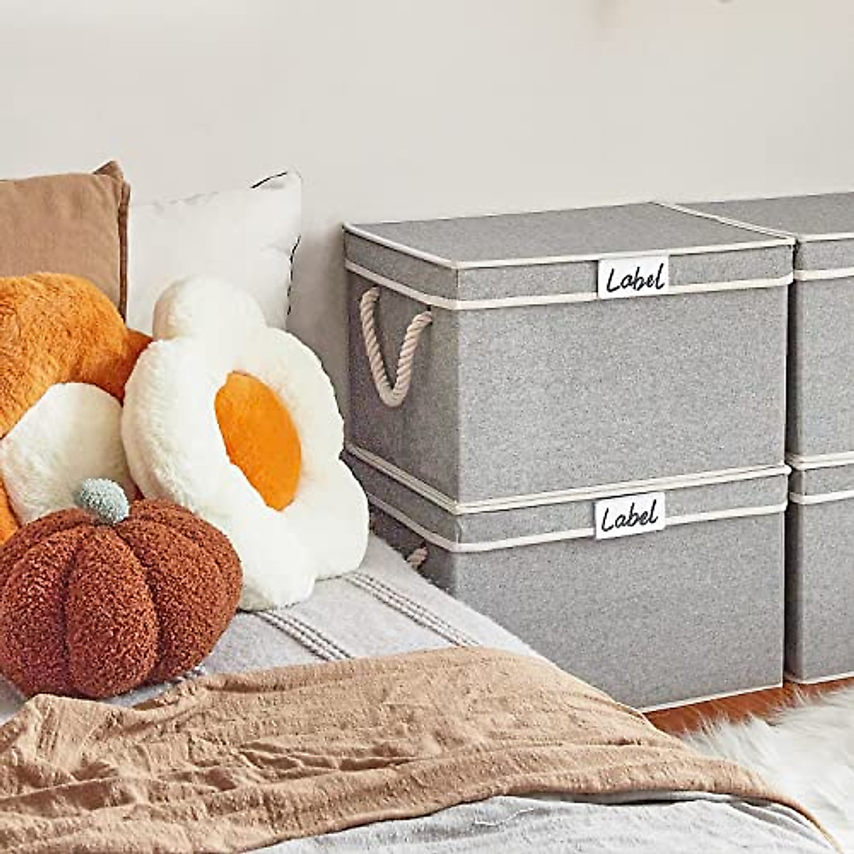LoforHoney Home Bundle- Storage Bins with Lids Light Gray XLarge 2-Pack, Storage Bins with Cotton Rope Handles Light Gray Large 2-Pack