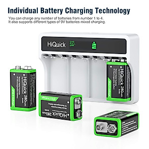 HiQuick 9 Volt Charger, 4 Bay LCD 9V Charger for 9V NiMH NiCD Li-ion Rechargeable Battery