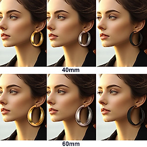 U7 Black Hoop Earrings 40mm Click-top European Style Chic Stainless Steel Loop Earrings|Womens Chunky Hoops with Sterling Silver Post