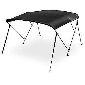 SereneLife Waterproof Boat Bimini Top Cover-61-66'W 3 Bow Bimini Top Canvas Sun Shade Boat Canopy-1' Double Wall Aluminum Frame Tube,2 Straps 2 Rear Support Poles,Storage Boot-SLBT3BK661(Black)