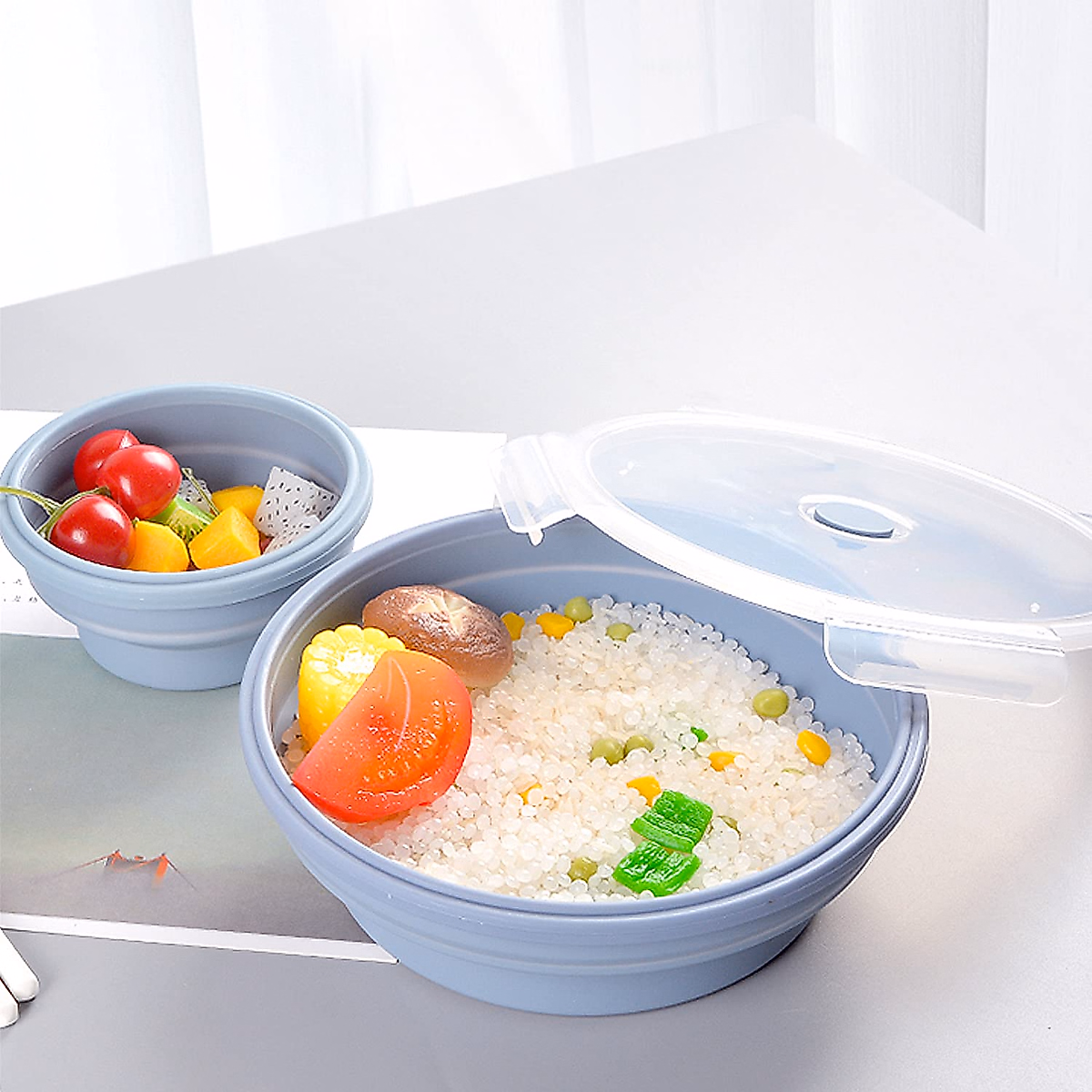 BESUNTEK Collapsible Bowls, Silicone Food Storage Containers with Lids, Set of 4 350/550/800/1200ml Silicone Lunch Containers Leftover Food Containers Leak-Proof Airtight Microwave & Dishwasher Safe