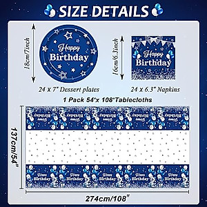 ZOIIWA Navy Blue and Silver Birthday Party Supplies Tableware Set Plates Napkins Tablecloth Serves 24 Guests Baby Shower Wedding Favors (JC0366com)