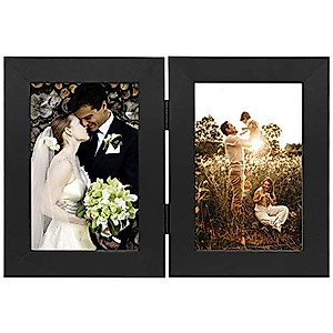 Golden State Art, 4x6 Double Picture Frame Vertical Hinged Photo Frame 2 Opening Folding Family Frames Collage, with Real Glass (4x6, Black, 1-Pack)