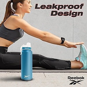 Reebok Stainless Steel Water Bottle With Athletic Design - Insulated Water Bottle 32 oz With Chug Lid - Double Wall Vacuum Insulated Sports Water Bottle, BPA Free (Blue)