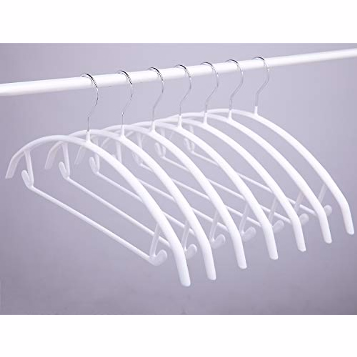 Cocomaya 16.5 Inch White No Shoulder Bumps No Mark Non-Slip Rubber Coated Contour Metal No Bumps Hanger, Sweater Hanger, T-Shirt Hanger Suit Hanger with Pants Bar Pack of 10 (White, 10)
