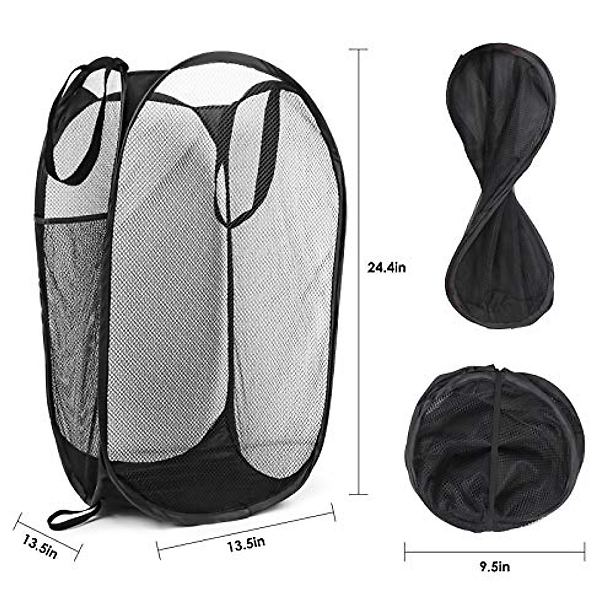 Pop-up Laundry Hamper, Folding Mesh Laundry Basket with Durable Handles, Collapsible Clothes Hampers for Kids Room, College Dorm, Travel