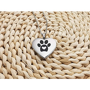 GOKING Dog Paw Locket Necklace That Holds Pictures Love Heart Photo Lockets Pendant for Women