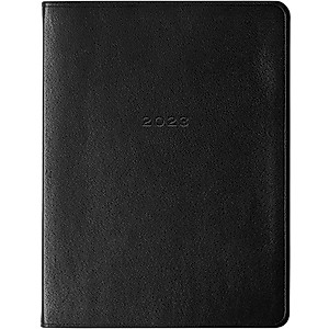 Graphic Image 2023 Leather Planner, Desk Diary Agenda Appointment Book, Luxury Soft Leather Bound in The USA, 7x9", Black