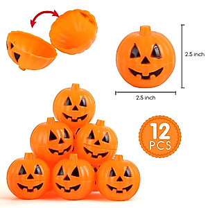 KESOTE Plastic Pumpkins for Candy Small Toys, Fillable Orange Halloween Pumpkin Eggs Candy Holder Containers for Halloween Egg Hunt Treats - Pack of 12