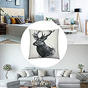 Deco4URLife Black and White Portrait of A Deer Set of 2 Decorative Throw Pillow Covers Square 18 x 18 inch, Pillowcase Protectors Cushion Cover for Home Sofa Couch Chair Back Seat