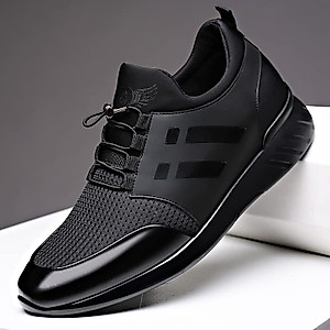 Recyphi Unisex Leather Dress Sneaker Knitted Slip-On Fashion Sneakers Casual Walking Running Golf Athletic Trainers for Men & Women Black