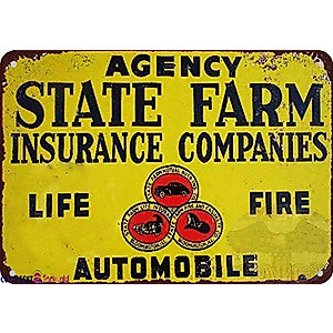 Retro Metal Tin Sign / New Aluminum Sign State Insurance Companies Vintage Look Sign Retro Home Club Bar Poster Wall Decoration 8x12 Inches
