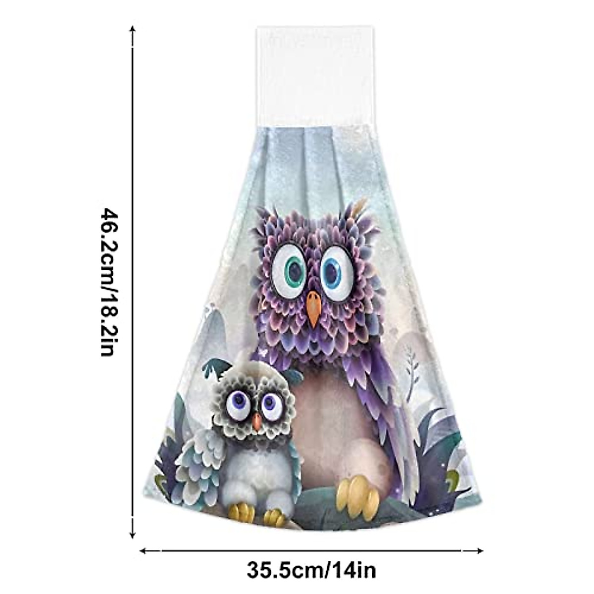 SLHKPNS Purple Owls Kitchen Hanging Hand Towels, Cartoon Art Absorbent Tie Towel with Loop 2 PCS Kitchen Linen Sets for Bathroom Restroom Home Decor, Purple Owl, 14x18in