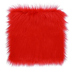 WLLHYF 12 Inches Faux Fur Rug Squares Shaggy Fur Fabric Cuts Fluffy Fur Square Patches Plush Rug Chair Cover Seat Cushion Pad for DIY Crafts Christmas Gnomes Decors Sewing Costume (Red)