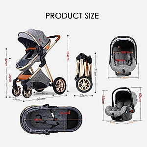 Shock Spring Stroller Compact 2 in 1 Infant Pram Baby Buggy|Folding|Adjustable Seat for Infant,Lightweight Pushchair Pram Stroller for 0-3 Years Kids (Color : Brown)