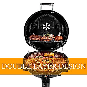 Electric BBQ Grill Techwood 15-Serving Indoor/Outdoor Electric Grill for Indoor & Outdoor Use, Double Layer Design, Portable Removable Stand Grill, 1600W (Stand Black BBQ Grills)