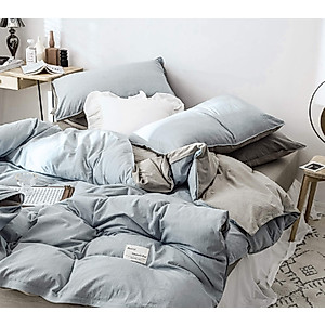 MOON'S SLEEPWARES / Herse Series / [ Sky Blue and Brown, California King Size ] [ 100% Cotton 200 Thread Count ] Duvet Cover Set (Duvet Cover with Two Pillow Cases) SJTDS240x275SB