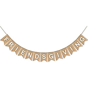 SWYOUN Burlap Friendsgiving Banner Thanksgiving Friends Party Bunting Garland Decoration Supplies(White)