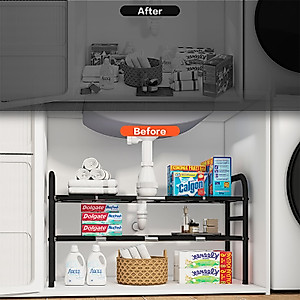 WonCherry Expandable Under Sink Organizers, 2-Tier Kitchen Bathroom Cabinet Storage Counter Shelf, Shoe Storage Rack with 8 Removable Plastic Boards for Kitchen, Bathroom, Pantry, Entryway, Closet