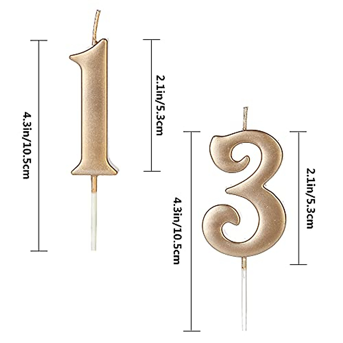 Champagne Gold 13th Birthday Candles for Cake, Number 13 1 3 Glitter Candle Party Anniversary Cakes Decoration for Kids Women or Men