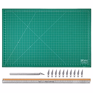 WA Portman Craft Cutting Mat Metal Ruler & Craft Knife Set - 24x36 Inch Self Healing Craft Cutting Mat - Hobby Knife Set - 10 Crafting Knife Blades - 36 Inch Cork-Backed Ruler - Precision Knife Set