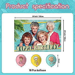 Golden Girls Birthday Party Decoration, Include The Girls Party Backdrop 5 x 3 FT, Cake Topper, Latex Balloons, for Women Fans Birthday Party