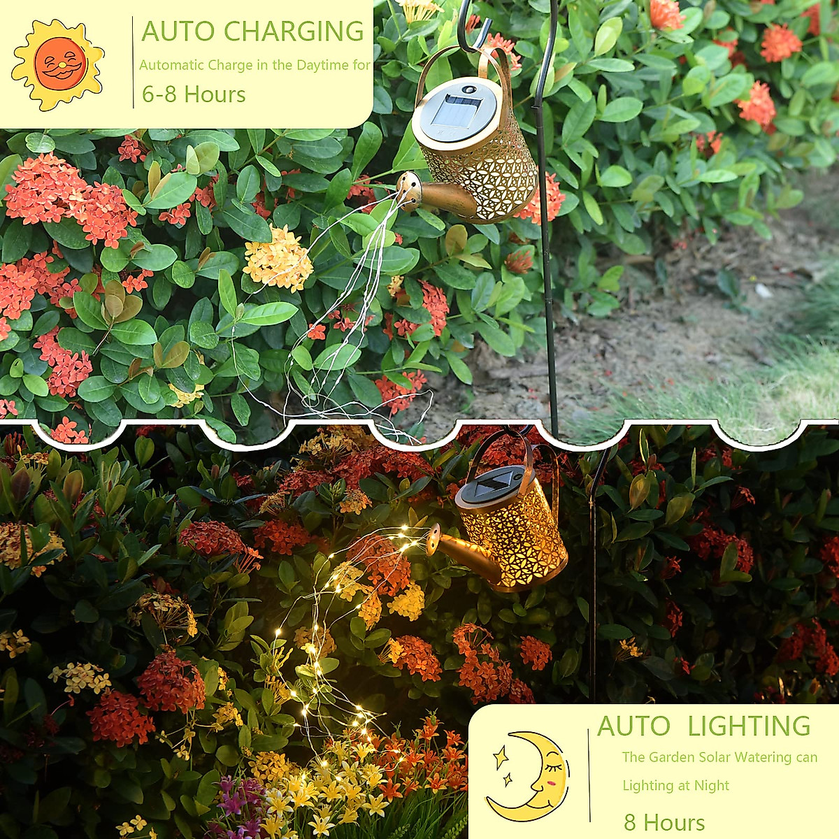 Solar Watering can with Garden Decor Lights,Retro Waterproof Copper Solar Twinkle Lights for Outdoor,Pathway,Yard, Deck,Patio,Walkway,Lawn,Courtyard Party Art Decorations(Large)