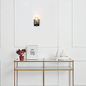 Globe Electric 51856 Wall Sconce Vanity, Matte, Seeded Glass Shade, Dakota (Black, 1-Light)