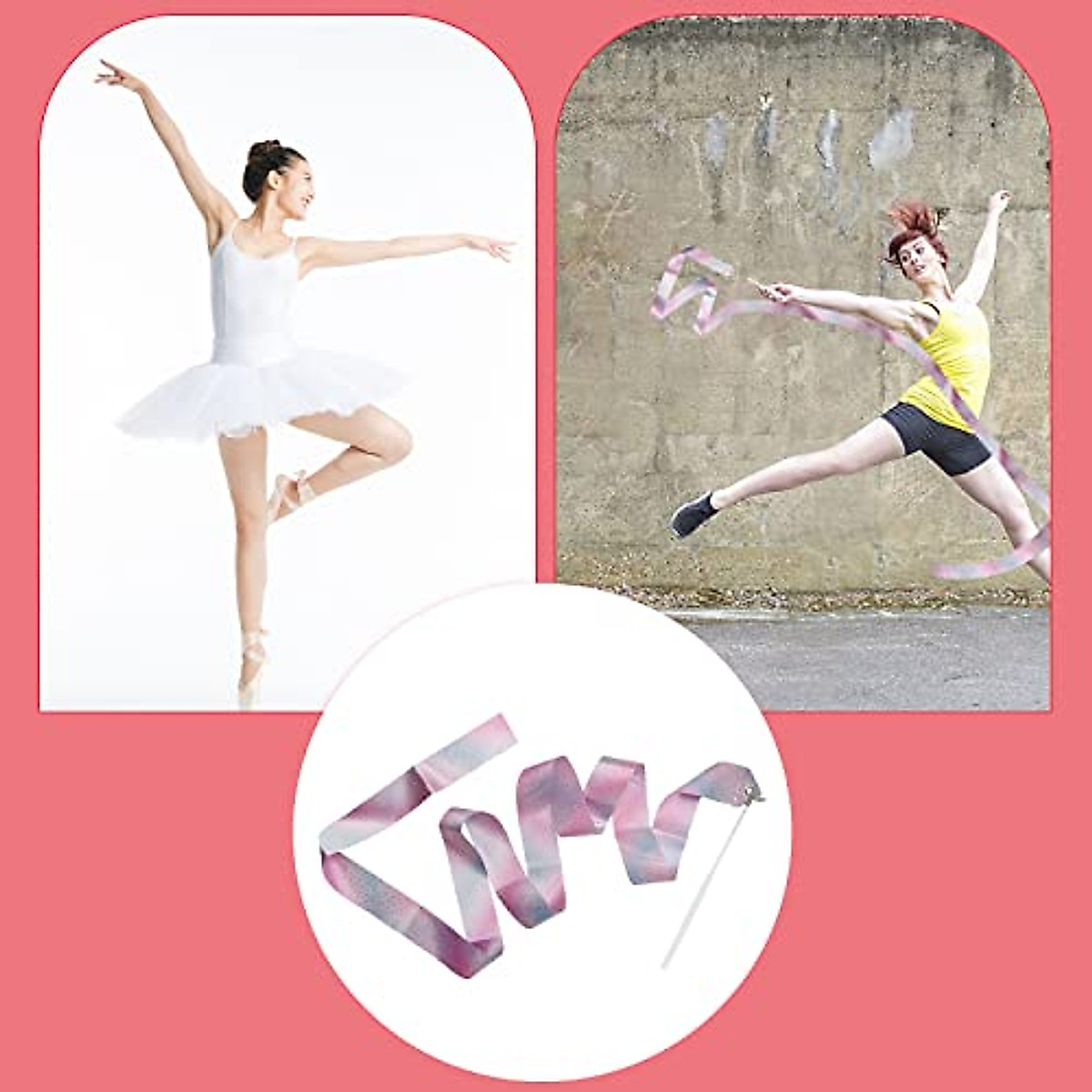 BLMHTWO 2 Pieces Ribbon Dancer Wand Rhythmic Ribbon Stick Dance Streamers Baton Twirling Ribbon Stick with Non-slip Handle for Artistic Dancing Gymnastics Kids Dancing Talent Shows Party Gift