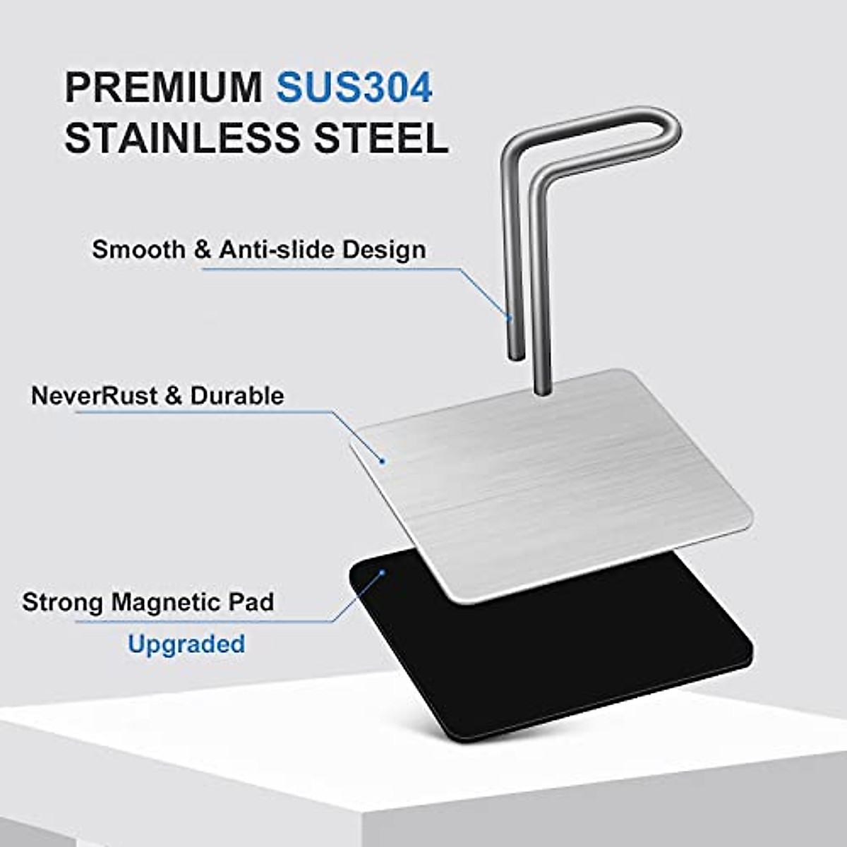 ESINAM Magnetic Paper Towel Holder Upgraded Version, Strong Magnets RV Paper Towel Holder Wall Mount for Refrigerator & Grill, Pegboard Hanging Paper Towel Holder - Premium Silver Stainless Steel