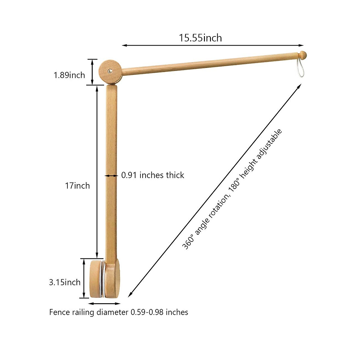 AONTUS Baby Crib Mobile Arm Infant Bed Decoration Hanger 100% Natural Beech Wood Holder Arm