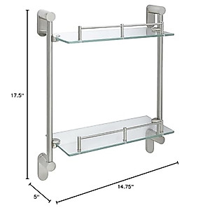 MODONA Double Wall Glass Shelf with Pre-Installed Rail - Satin Nickel - Oval Series - 5 Year Warrantee