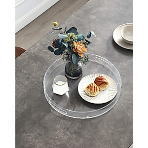 Artmaze Clear Sturdy Acrylic Round Tray with Handles,Spill Proof,for Kitchen (16 inch)