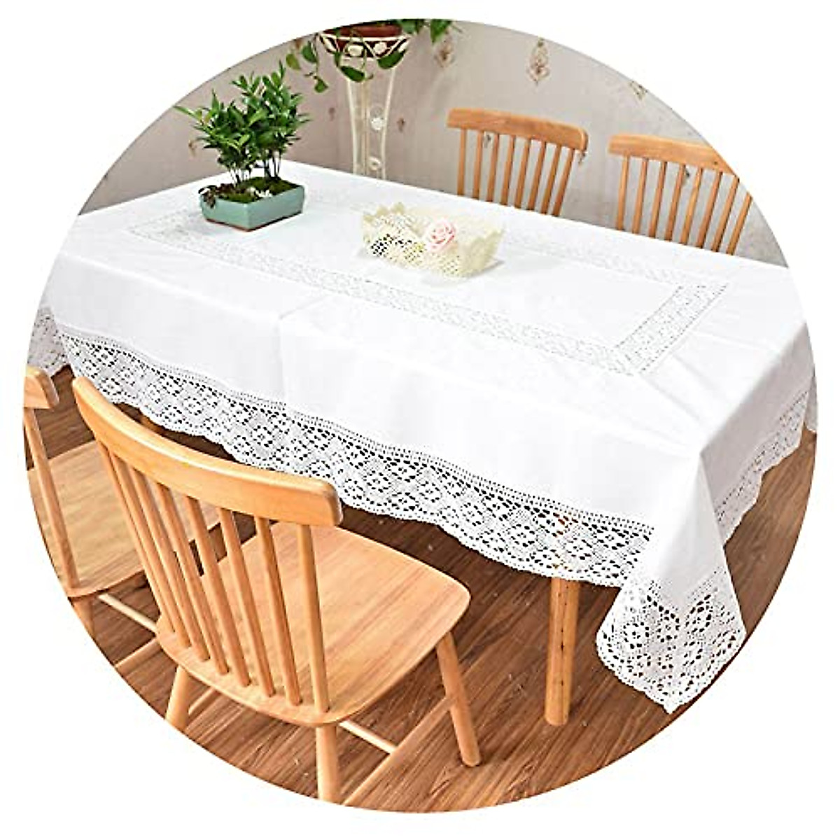 Table Cloth Cotton Linen, Crocheted (White) - Oblong (60''x80'' (150x200 cm))