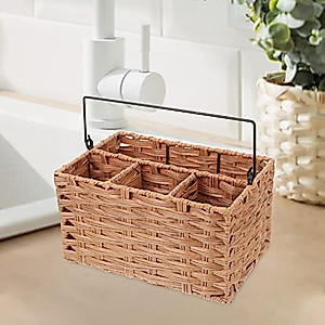 Cabilock Imitation Rattan Cutlery Holder Flatware Basket for Kitchen Dining Table