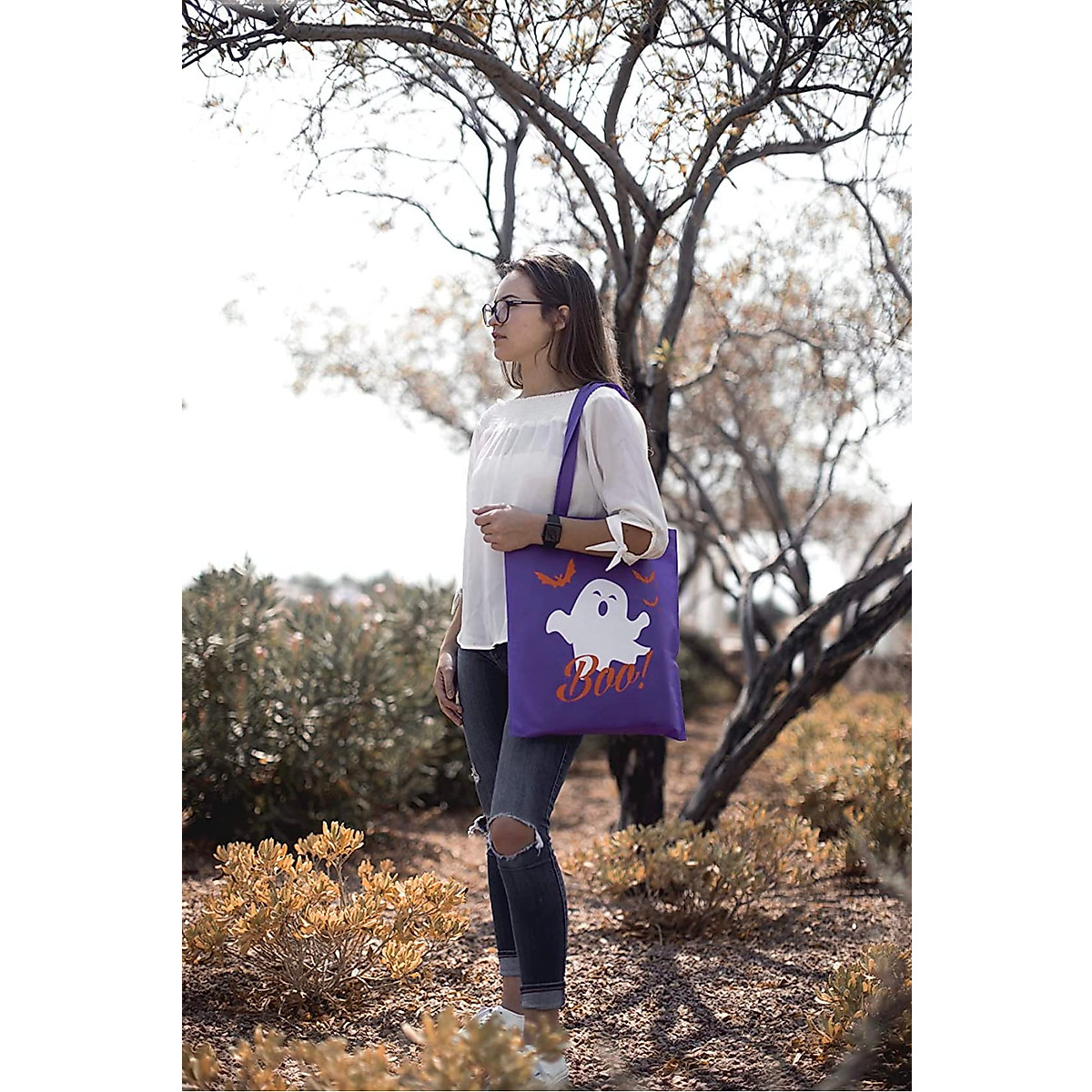 Bulk 24 Pack Deluxe Large 15" x 16" Trick or Treat Bag Fun Reusable Shopping Halloween Tote Assortment Featuring 4 Designs