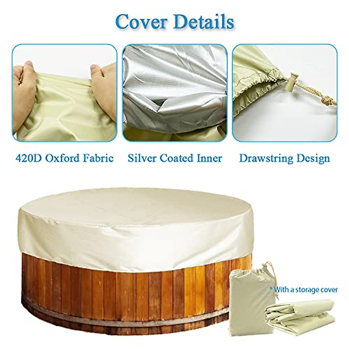 Outdoor Round Hot Tub Protection Cover - 420D Waterproof SPA Spring Pool Shield Patio Dustproof Winter Guard Accessories (85" D x 28" H)