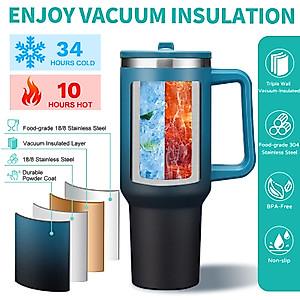 BENZZO 40 oz Tumbler with Handle and Straw - 100% Leak Proof Stainless Steel Travel Cups Insulated for Hot and Cold, Pink Blue Hydro Mug Insulated Tumbler Water Cup for Women Birthday Gifts