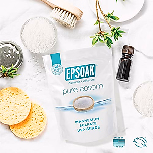 Epsoak Epsom Salt 5 lb. Magnesium Sulfate USP. (Qty. 1 x 5lb. Bags) Resealable Epsom Salt Bulk Bags Unscented, Made in The USA, Cruelty-Free Certified