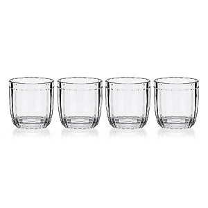 Everyday White by Fitz and Floyd Beaded Double Old Fashioned Beverage Rocks Glass, Set of 4, Clear