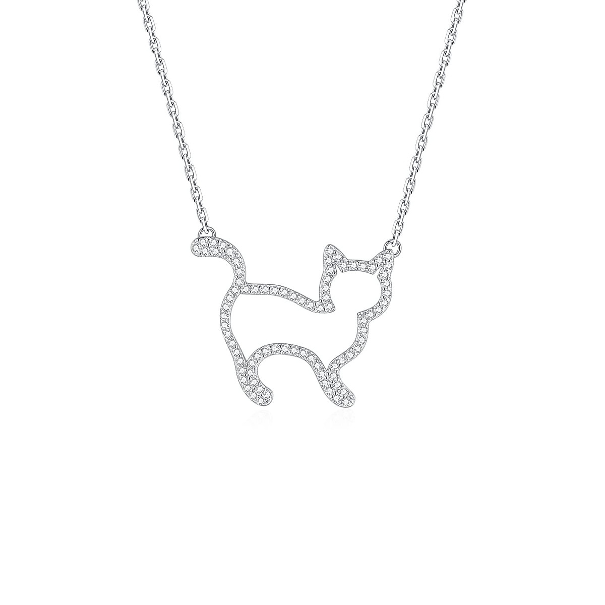 Sterling Silver Cat Necklace for Women, White Gold-Plated Cubic Zirconia Pendant Necklace, Silver Necklace for Women, Necklace for Teen Girls, Christmas Birthday Party Jewelry Gift for Women