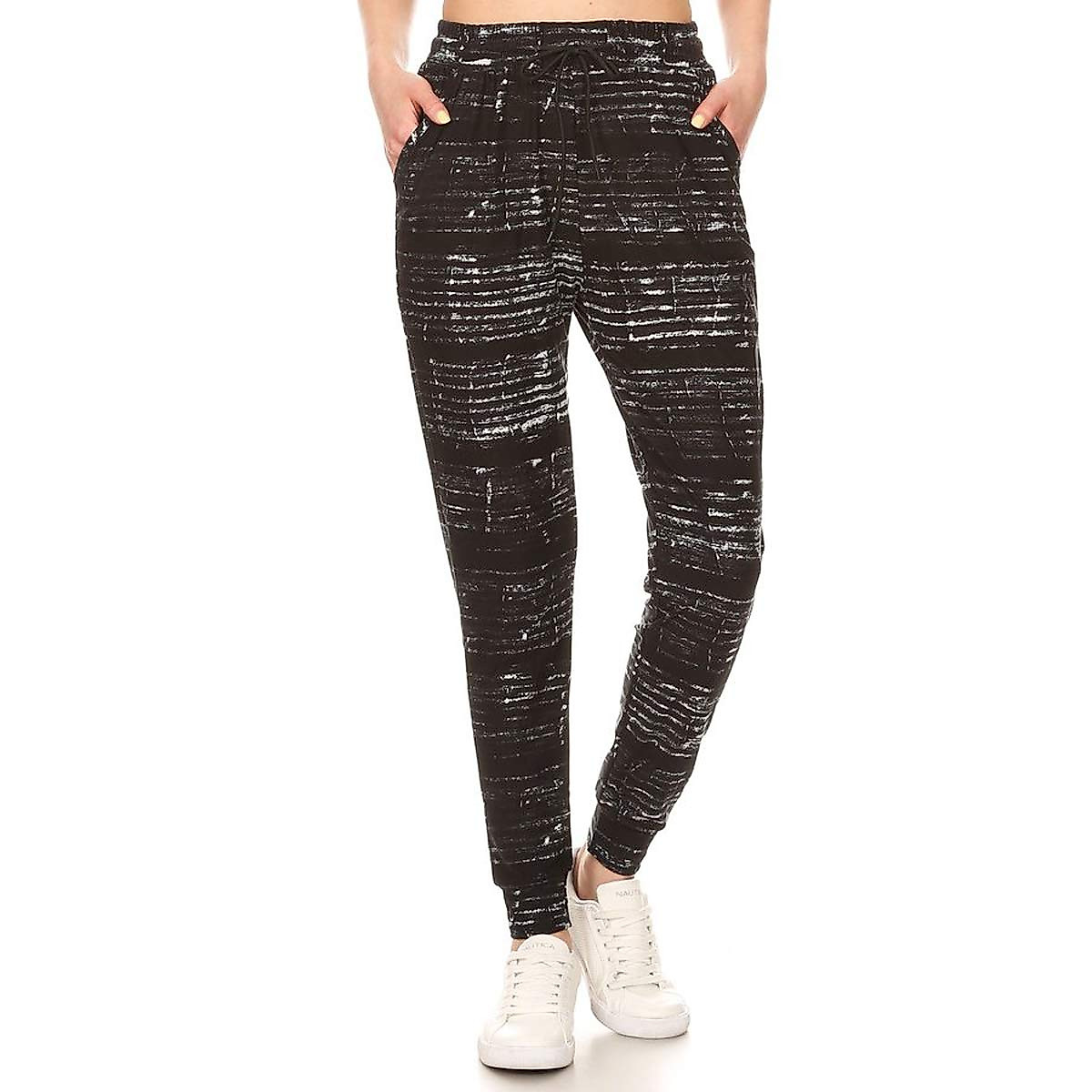 Leggings Depot Women's Relaxed fit Jogger Pants - Track Cuff Sweatpants with Pockets-S708, 1X, True Ebony